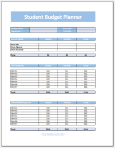 Student Budget Templates - Printable Formats - [Download 10 Templates]