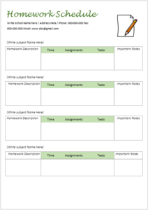11 Free Homework Schedule Templates - Printable Formats