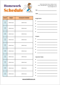 11 Free Homework Schedule Templates - Printable Formats