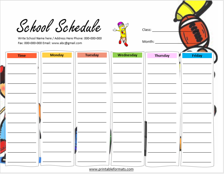 Free School Schedule Templates - Printable Formats