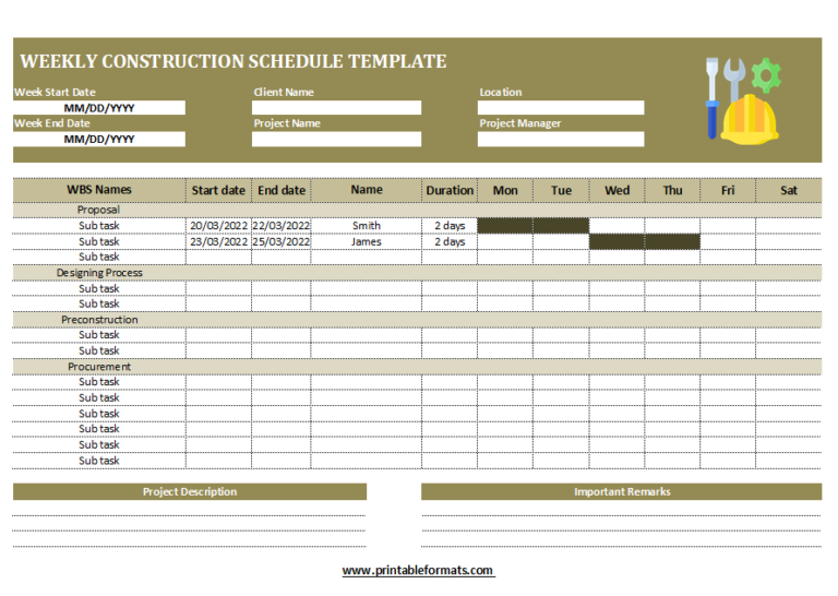 Free Construction Schedule Template - Printable Formats