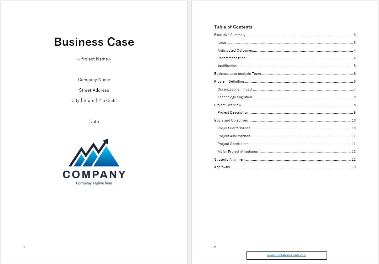 Business Case Templates - Printable Formats