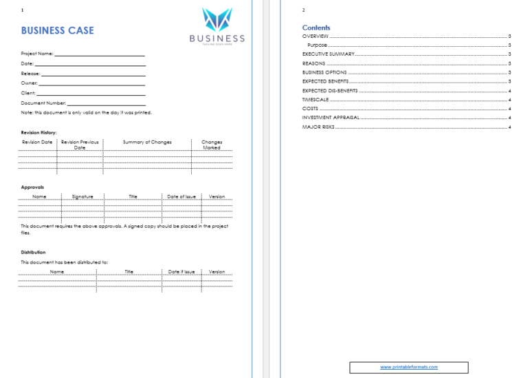 Business Case Templates - Printable Formats