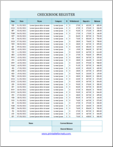 Checkbook Register Templates - Printable Formats