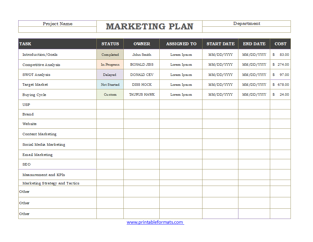 05 Free Marketing Plan Templates - Printable Formats