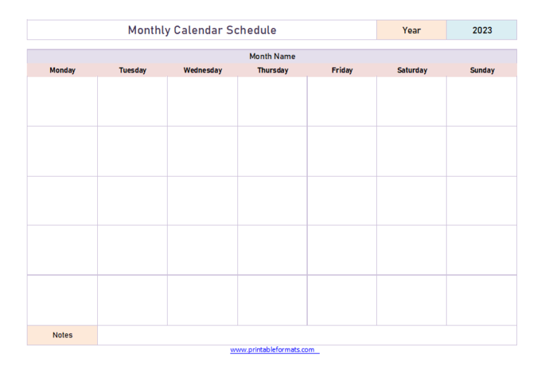 11 Free Monthly Calendar Schedule Templates - Printable Formats