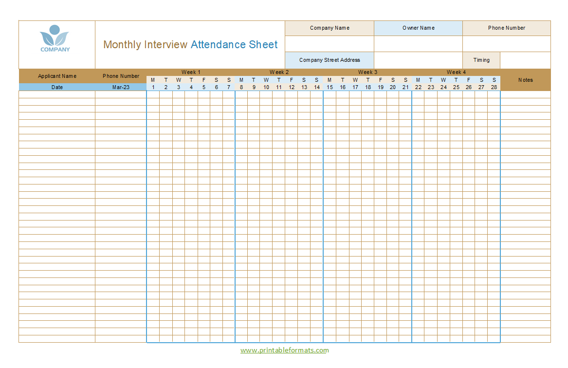 06 Free Interview Attendance Sheet Templates - Printable Formats