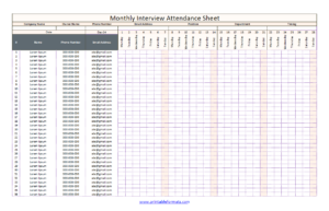 06 Free Interview Attendance Sheet Templates - Printable Formats