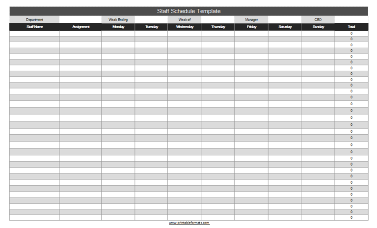 11 Free Staff Schedule Templates - Printable Formats