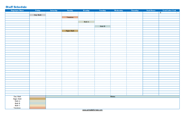 11 Free Staff Schedule Templates - Printable Formats
