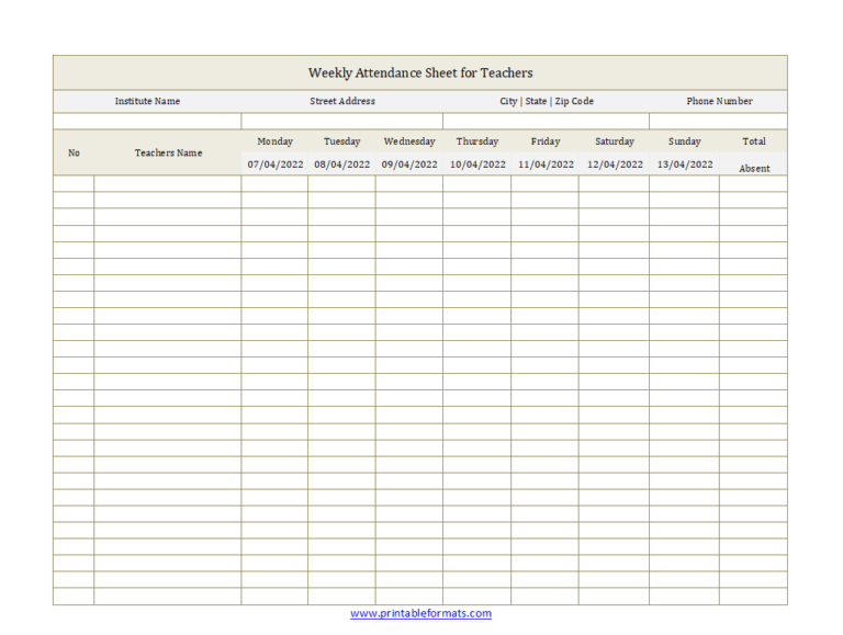 05 Free Attendance Sheet for Teachers - Printable Formats