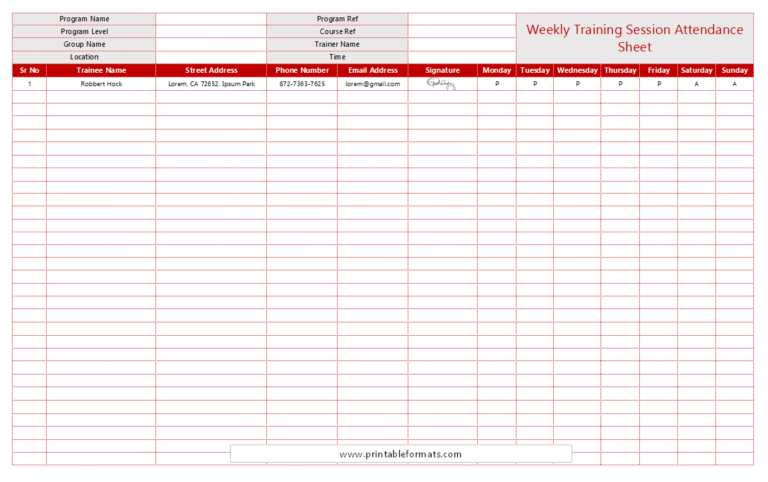 Training Session Attendance Sheets for Free - Printable Formats