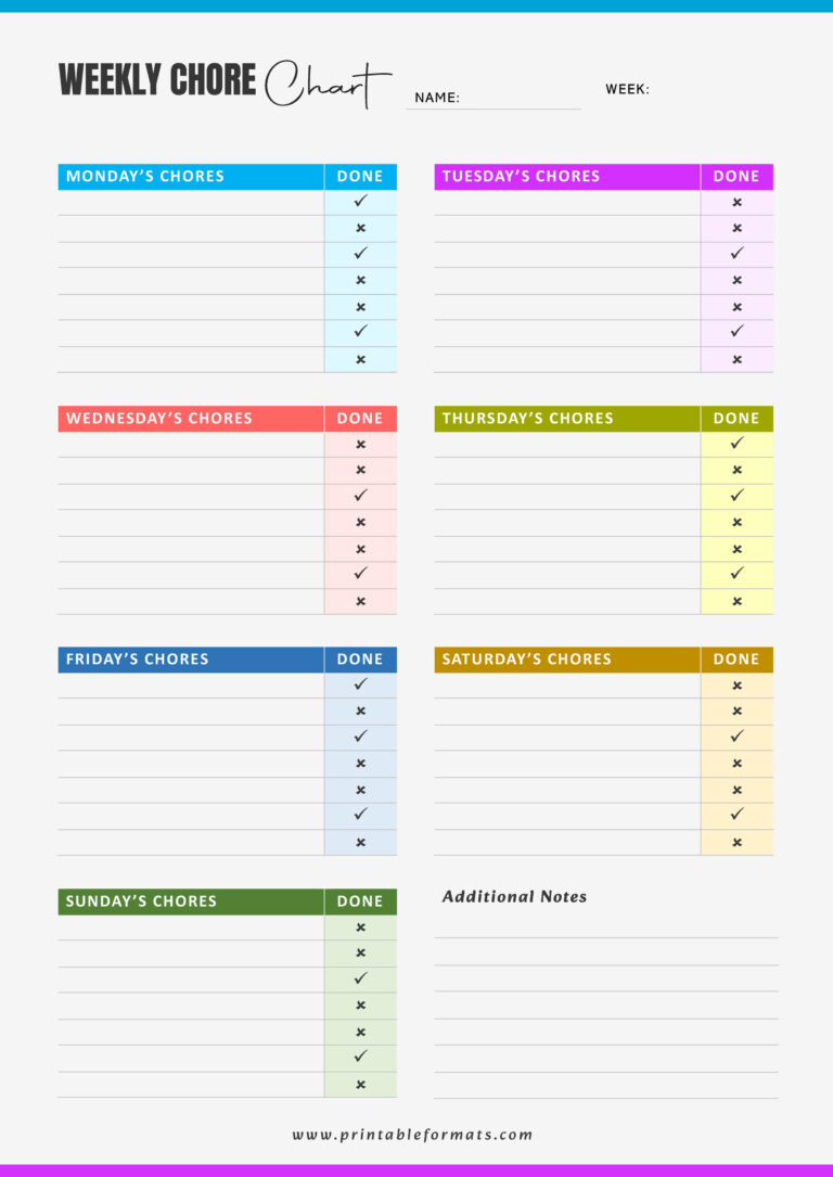 Free Chore Chart Templates - Printable Formats