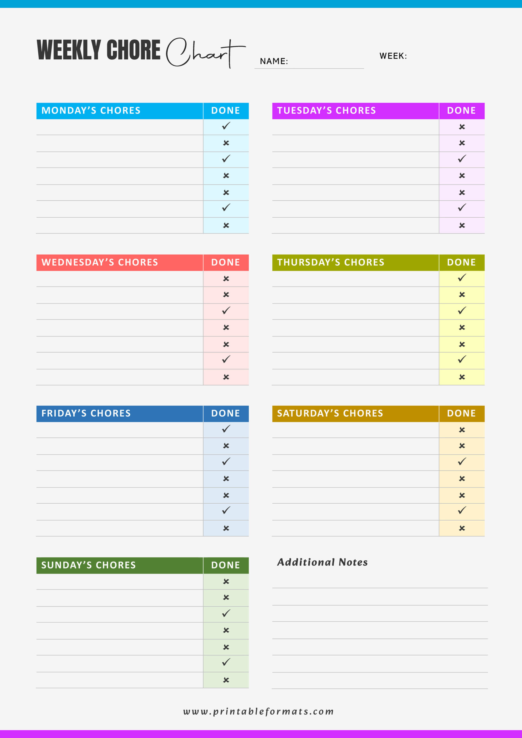 Free Chore Chart Templates - Printable Formats