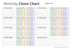 Free Chore Chart Templates - Printable Formats