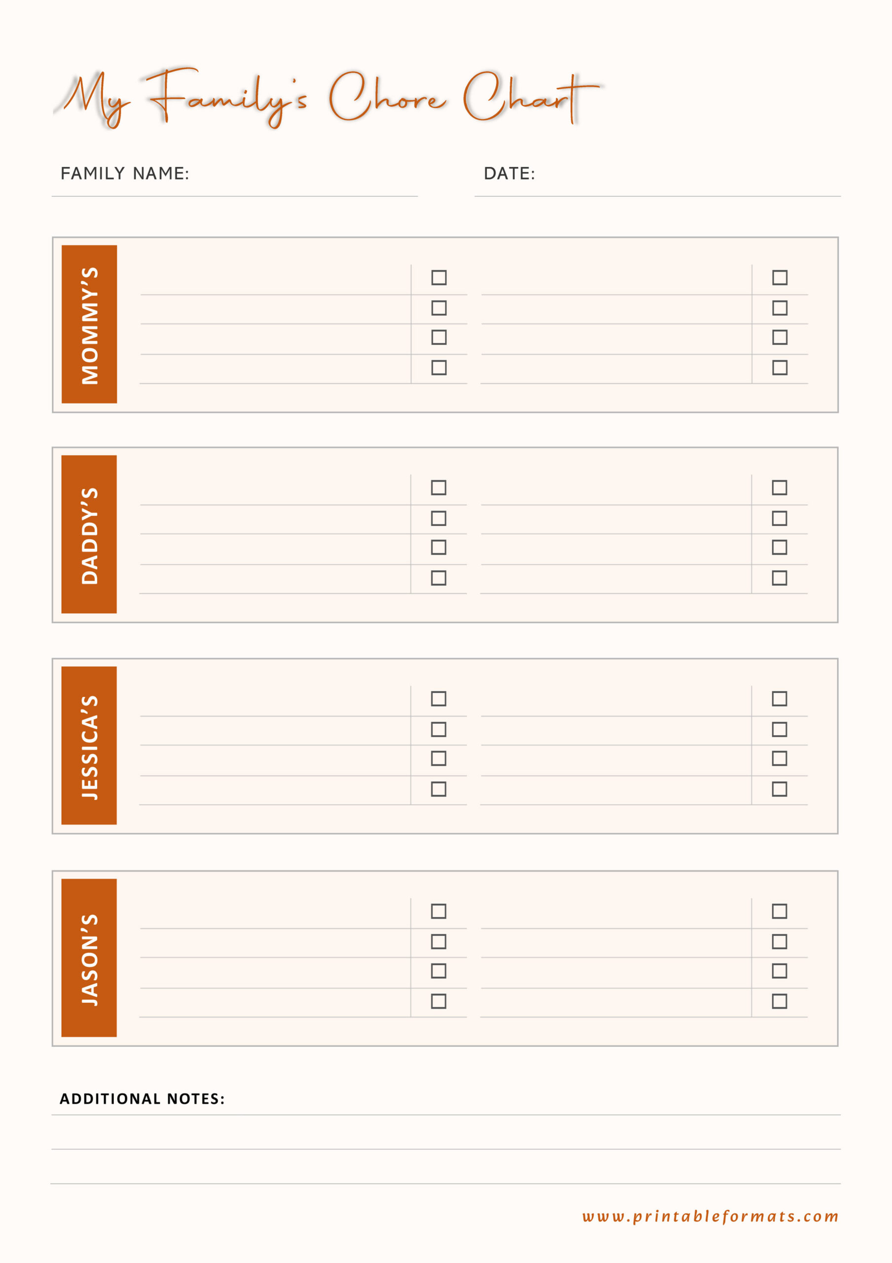 Free Chore Chart Templates - Printable Formats