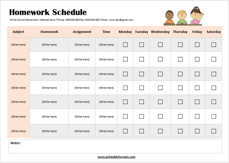 Free Homework Schedule Templates - Printable Formats