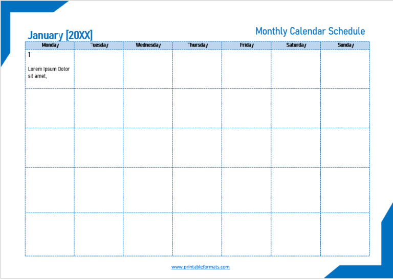 Free Monthly Calendar Schedule Templates - Printable Formats