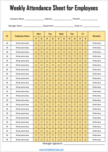 Attendance Sheets for Employees - Free Templates & Printable Formats