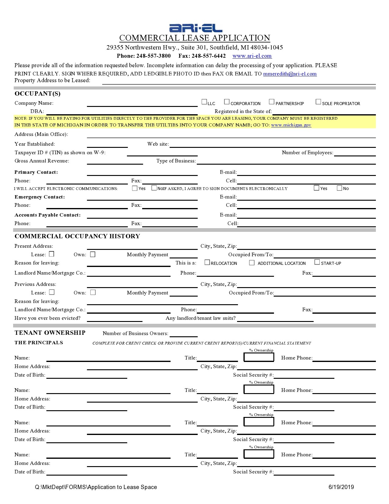 Commercial Lease Application Templates (By State) - Printable Formats