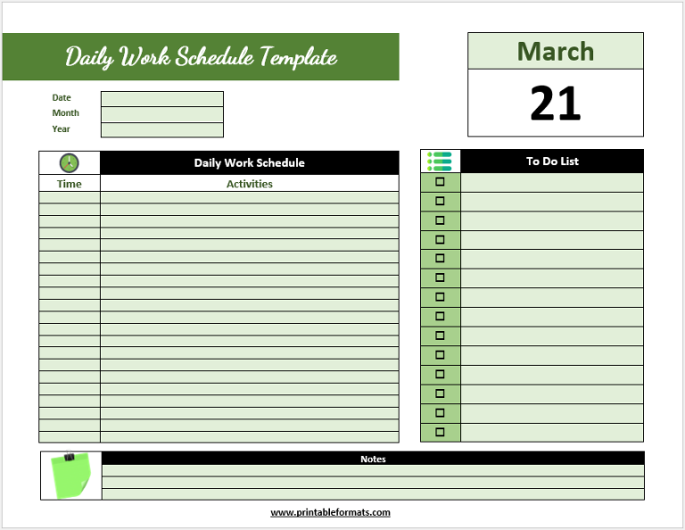 Free Daily Work Schedule Template - Printable Formats
